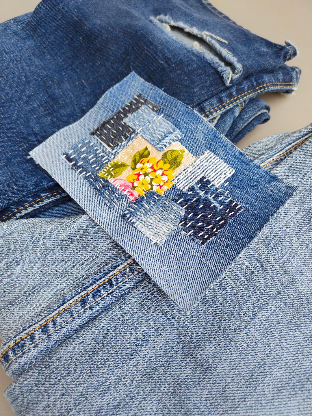 Toppa Jeans Boho, Applicazione Ricamo Sashiko, Patch Jeans Boro, Toppa ...