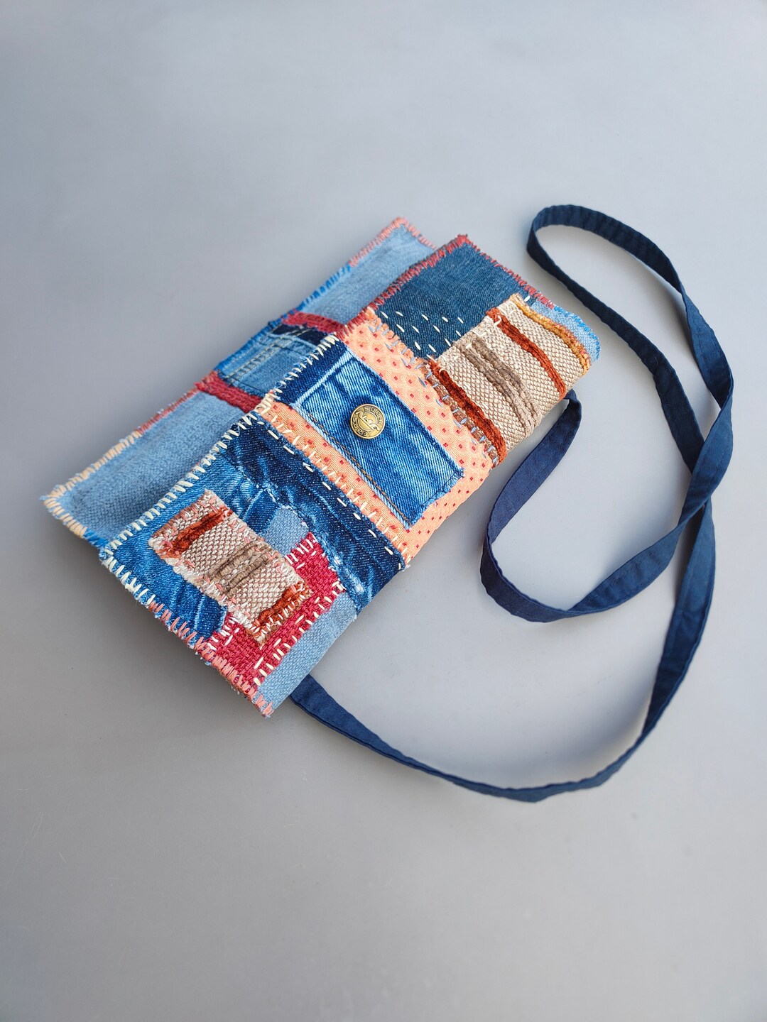 Patchwork Crossbody Bag, Boro Hand Stitch Embroidery Boro Bag, Upcycled ...