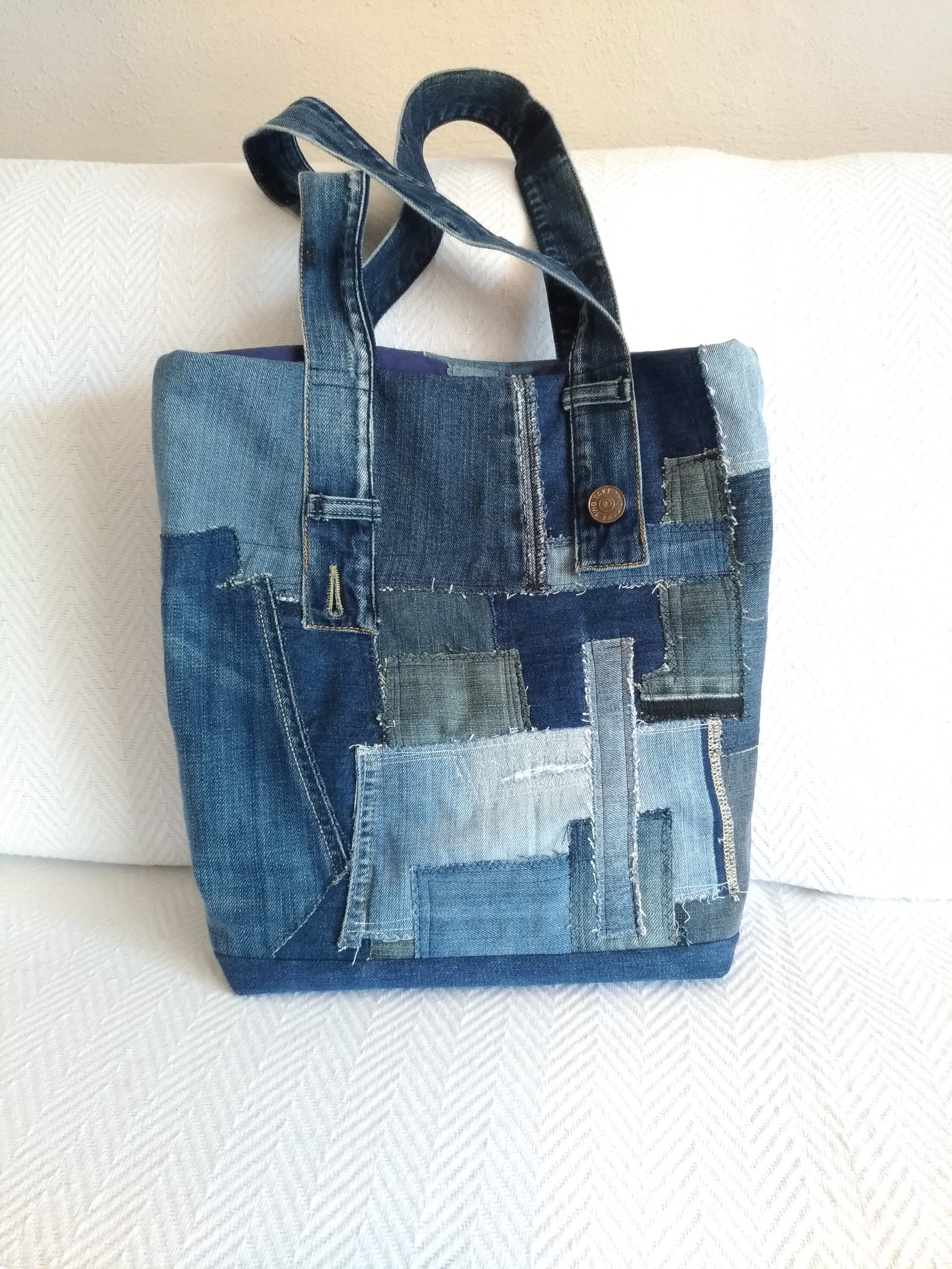 Patchwork Denim Tote Bag Upcycled Denim Bag Recycled Jeans | Etsy