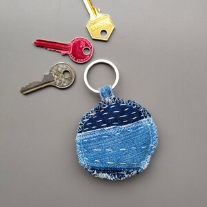 Upcycled Denim Keychain, Boro Sashiko Hand Stitch Embroidered Keyfob ...
