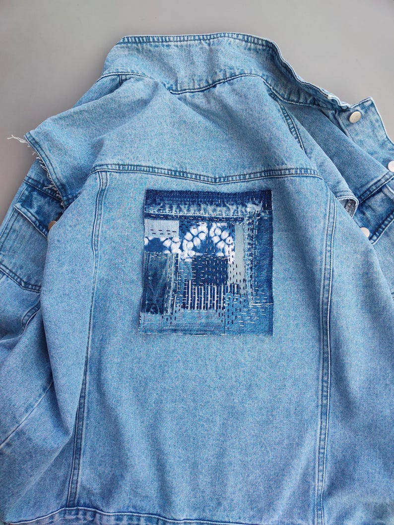 Large Denim Boro Patch, Sashiko Stitched Applique, Back Patch for ...