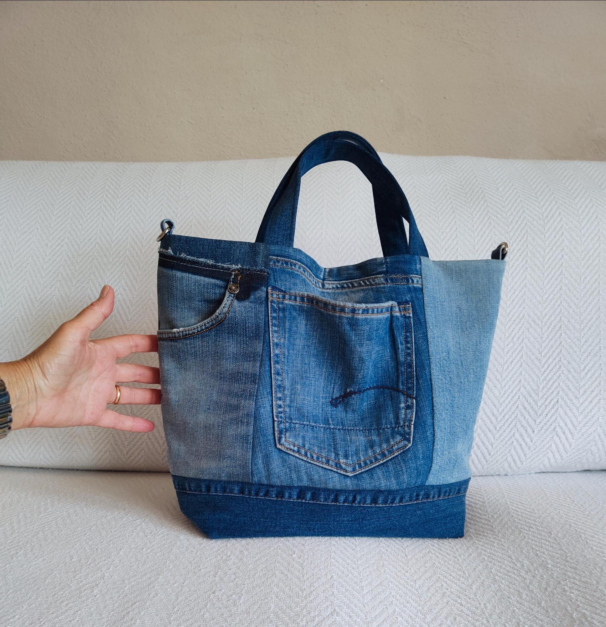 Patchwork Denim Tote Bag, Upcycled Jeans, Handmade Casual Handbag - Etsy