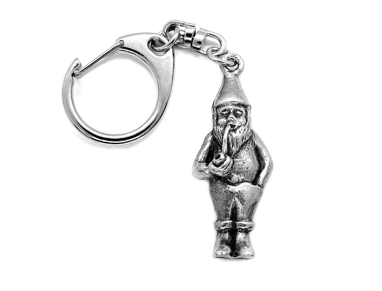 Garden Gnome Pewter Pushgate Keyring in Lemon Burlap Pouch - Etsy UK