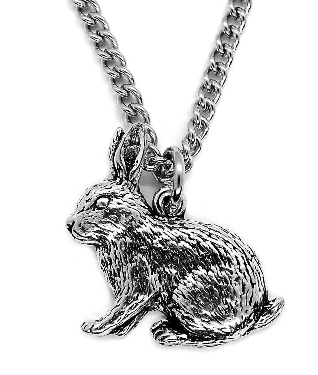 Rabbit Pendant with Chain Necklace in Gift Pouch Silver | Etsy