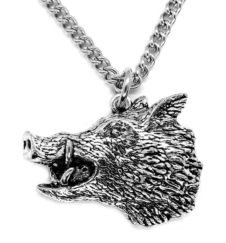 Wild Boar Pendant with Chain Necklace in Gift Pouch Silver | Etsy
