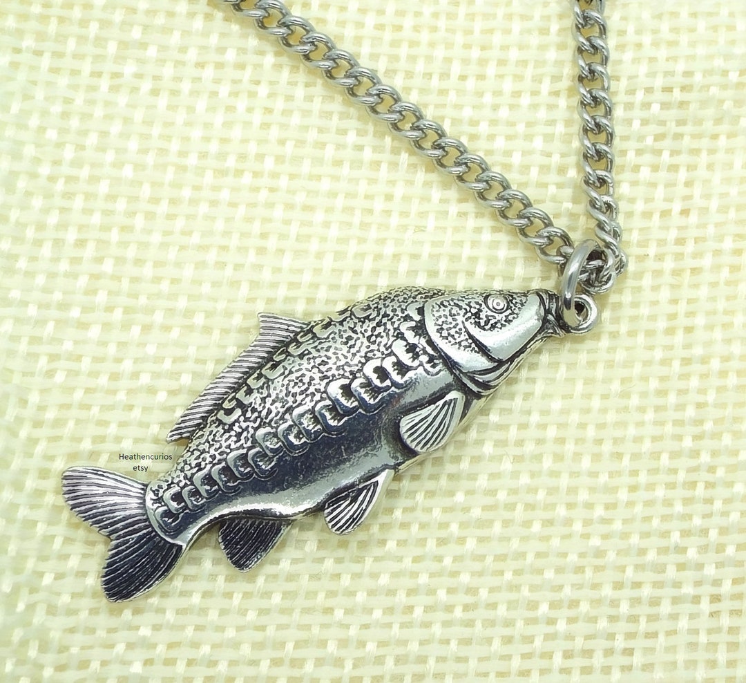 Mirror Carp Fish Pendant With Chain Necklace in a Grey Burlap Pouch - Etsy