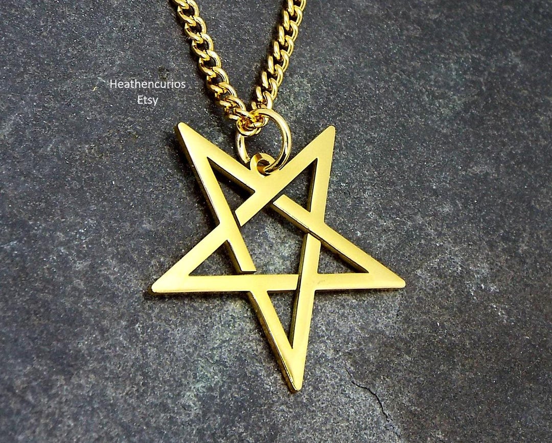 Golden Steel Open Inverted Pentagram Pentacle Pendant With Chain - Etsy