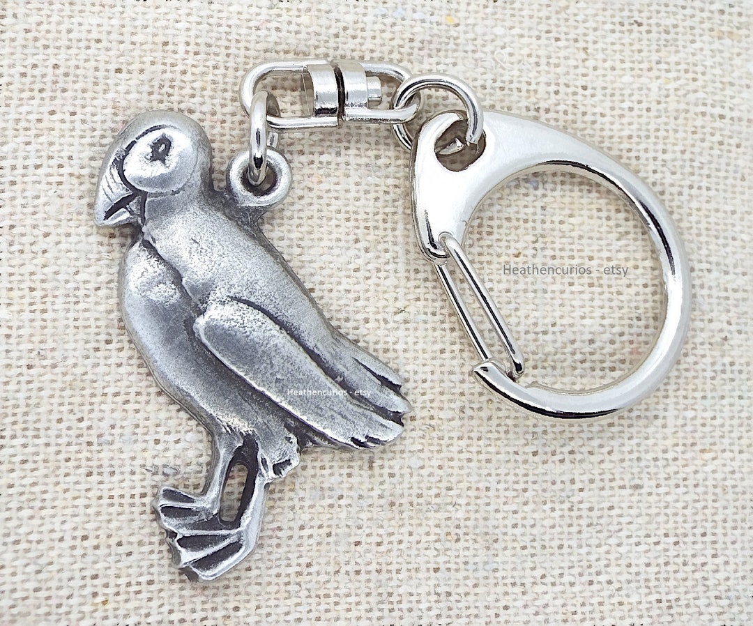 Puffin Bird Pushgate Keyring - in a Lemon Pouch - Etsy
