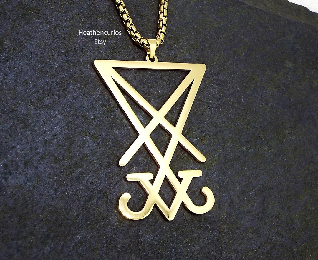 Xtra Large Golden Steel Sigil Seal of Lucifer Satanic Pendant With Box ...