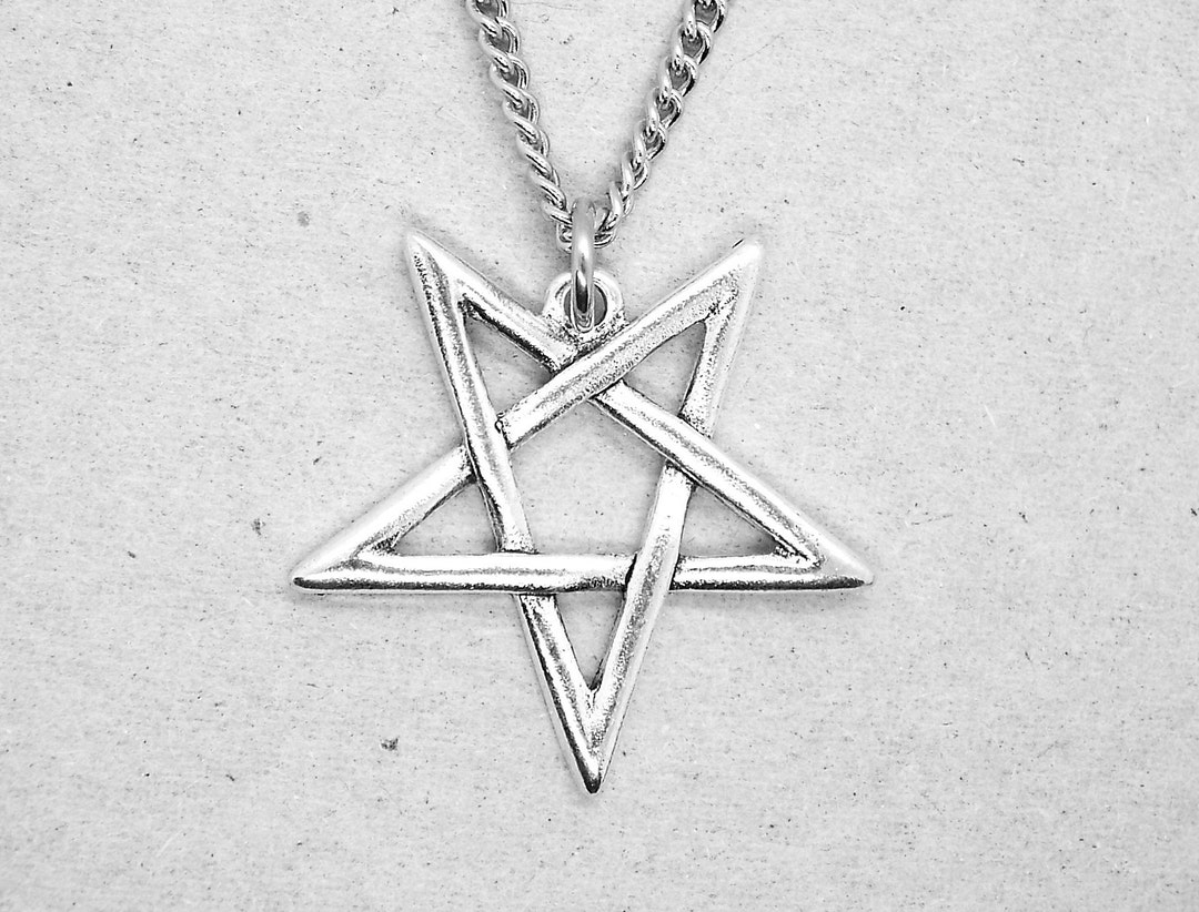 Silvery Inverted Pentacle Pentagram Occult Pendant With Chain - Etsy UK