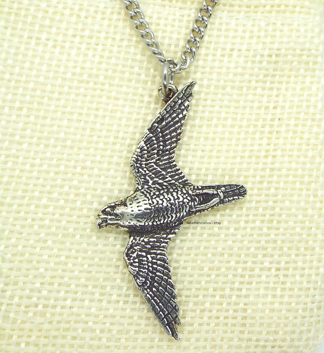 Peregrine Falcon Bird Pendant With Steel Chain Necklace in a Grey ...