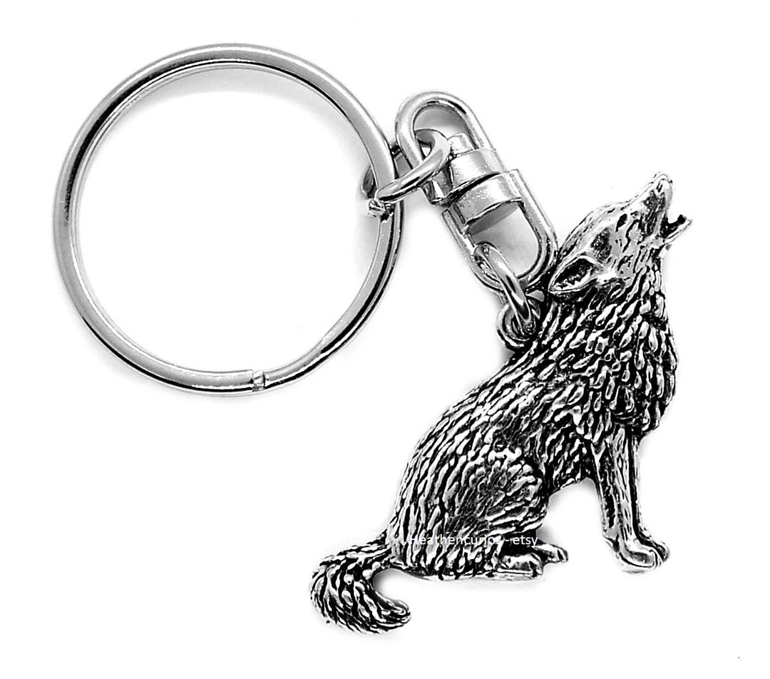 Howling Wolf Silver Pewter Keyring in Gift Pouch - Etsy UK