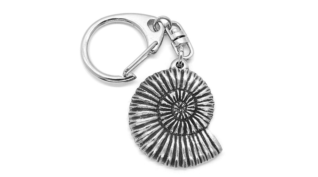 Replica Fossil Pewter Ammonite Push Gate Keyring With Grey Burlap Pouch ...
