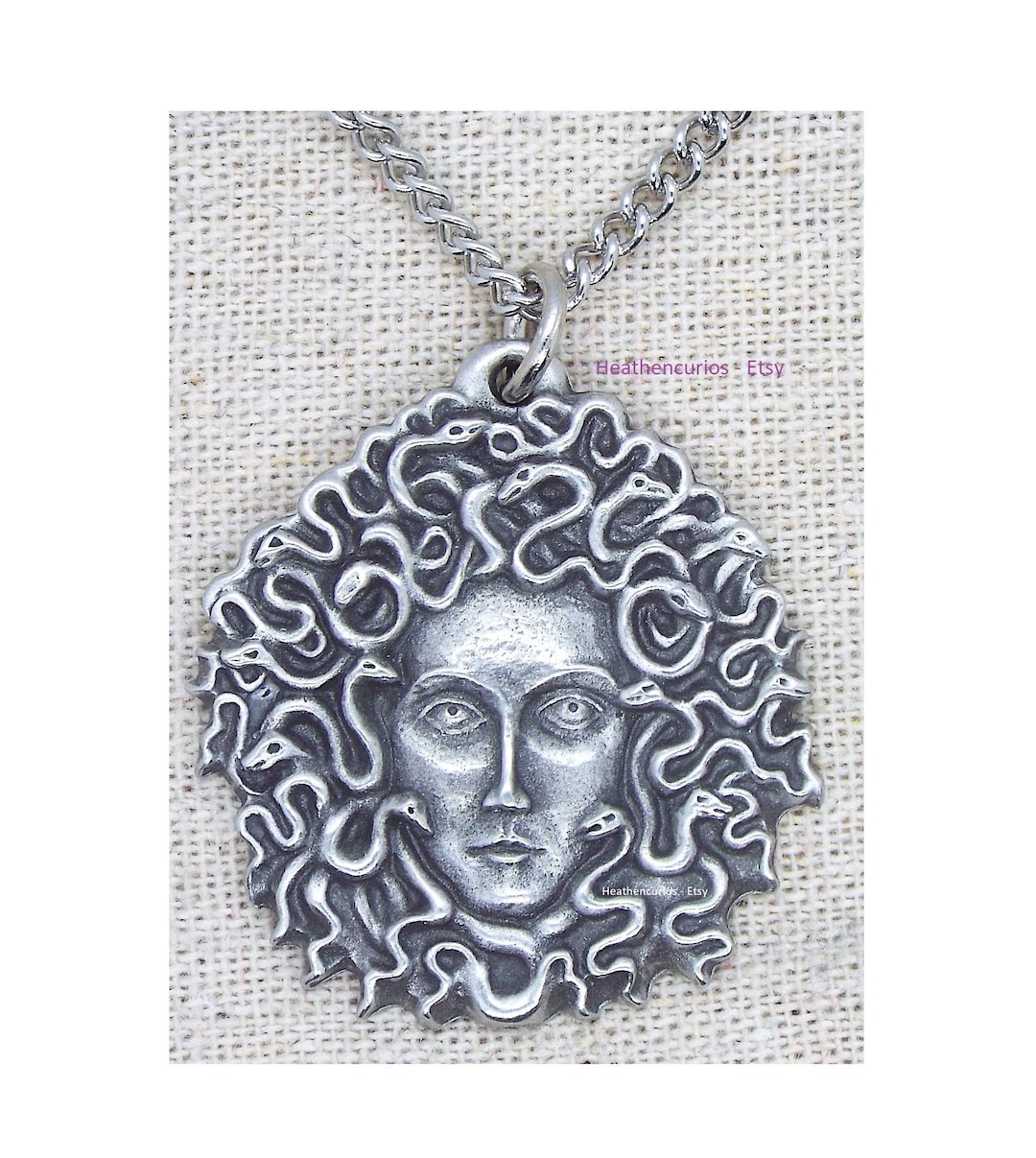 Medusa Greek Gorgon Pendant With Curb Chain in a Lemon Burlap - Etsy