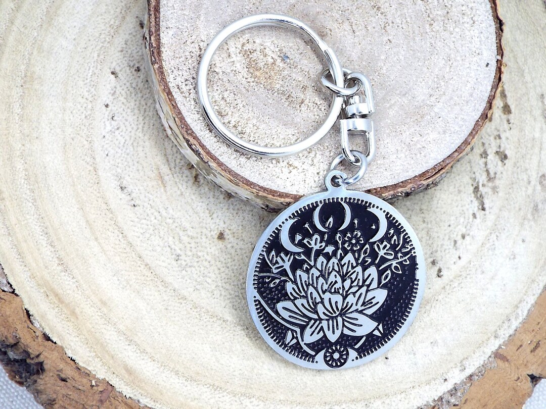 Stainless Steel Lotus Flower Moon Keyring in a Lemon Burlap - Etsy