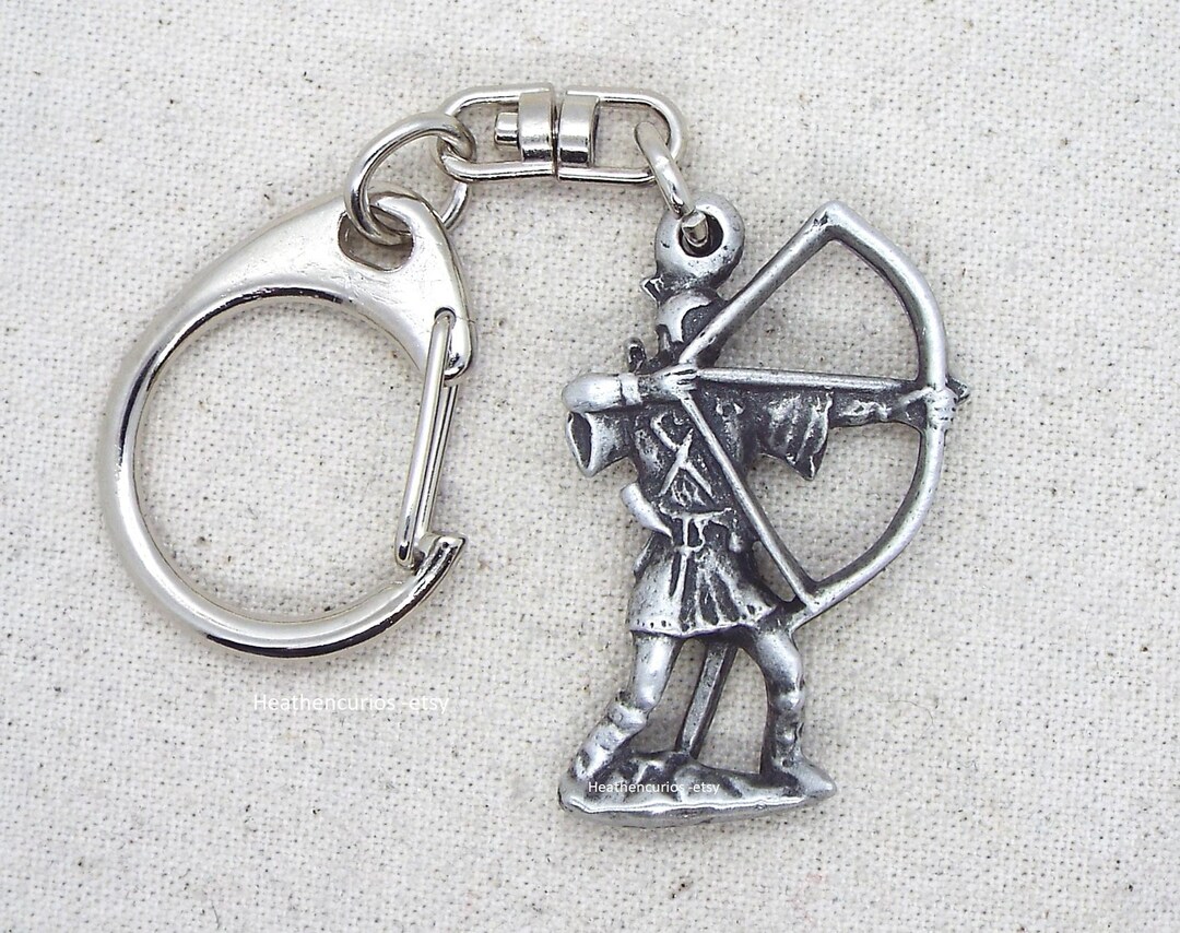 Robin Hood Archer Bow Arrow Pushgate Keyring in a Grey Burlap Pouch ...