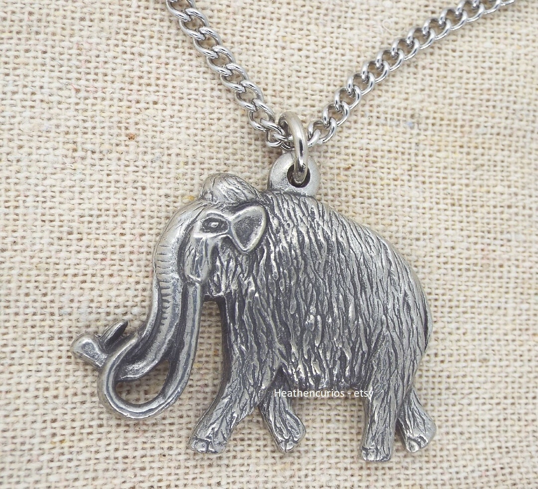 Woolly Mammoth ice Age Elephant Pendant With Curb Chain in a Grey ...
