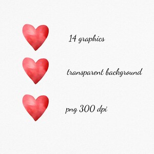 Watercolor Red and Pink Hearts Clipart. Valentines Day Clipart, Wedding ...