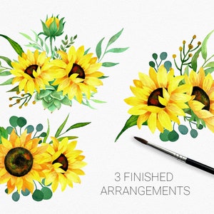 Sunflowers Watercolor Clipart, Sunflowers Wreath, Bouquet Clipart ...