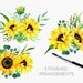 Sunflowers Watercolor Clipart, Sunflowers Wreath, Bouquet Clipart ...