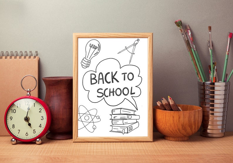 Back to SCHOOL Sign and Supplies Clipart, Hand Drawn Doodle PNG Design ...