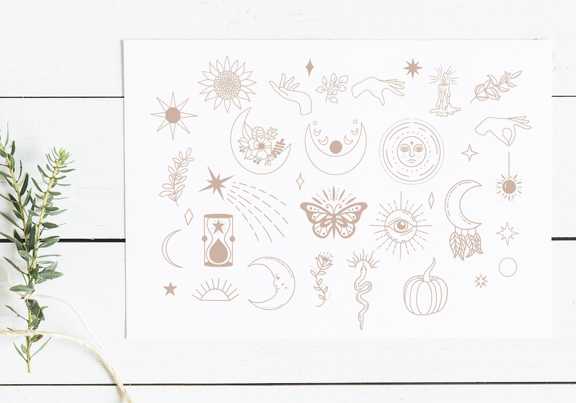 Mystery Celestial Clipart. Black White Beige Esoteric Pngs. Moon, Sun ...