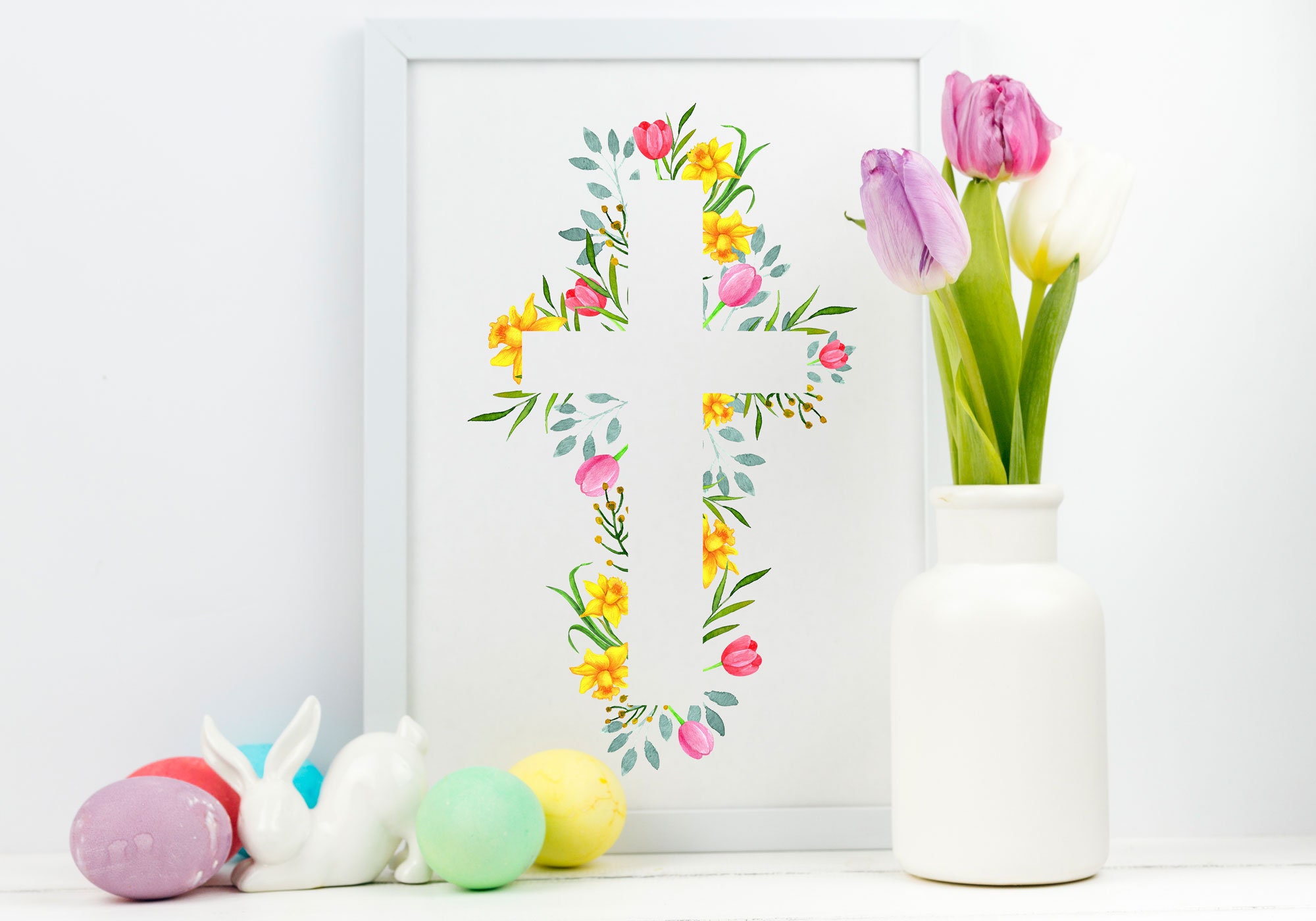 Daffodils Easter Cross Clipart. Religious Traditional Symbol Clipart ...