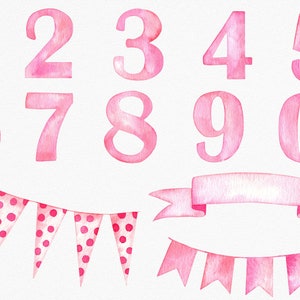 Watercolor Birthday Cliparts Set, Pink Anniversary Clipart, Girl's ...