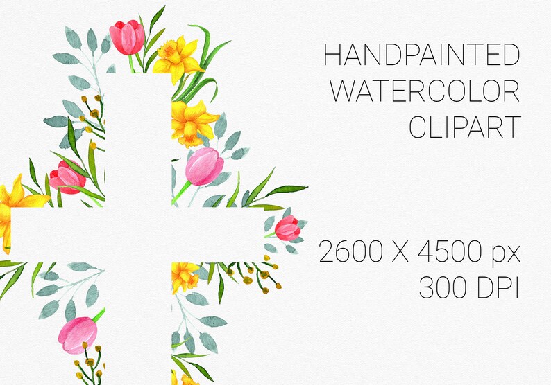 Daffodils Easter Cross Clipart. Religious Traditional Symbol Clipart ...