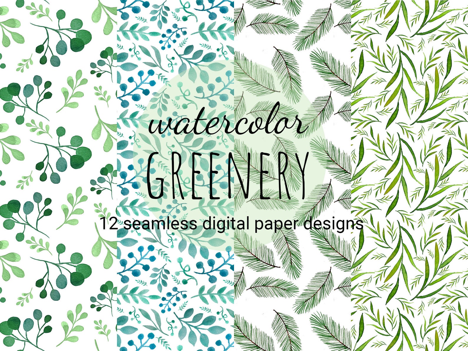 Watercolor Green Leaves and Branches Seamless Digital Paper - Etsy