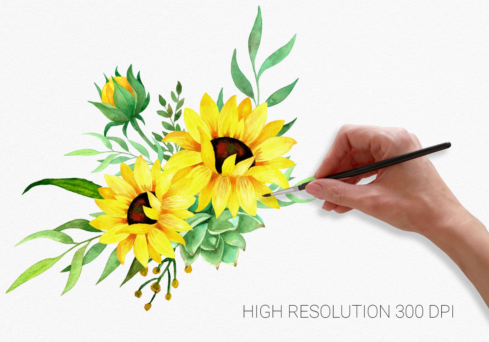 Sunflowers Watercolor Clipart, Sunflowers Wreath, Bouquet Clipart ...