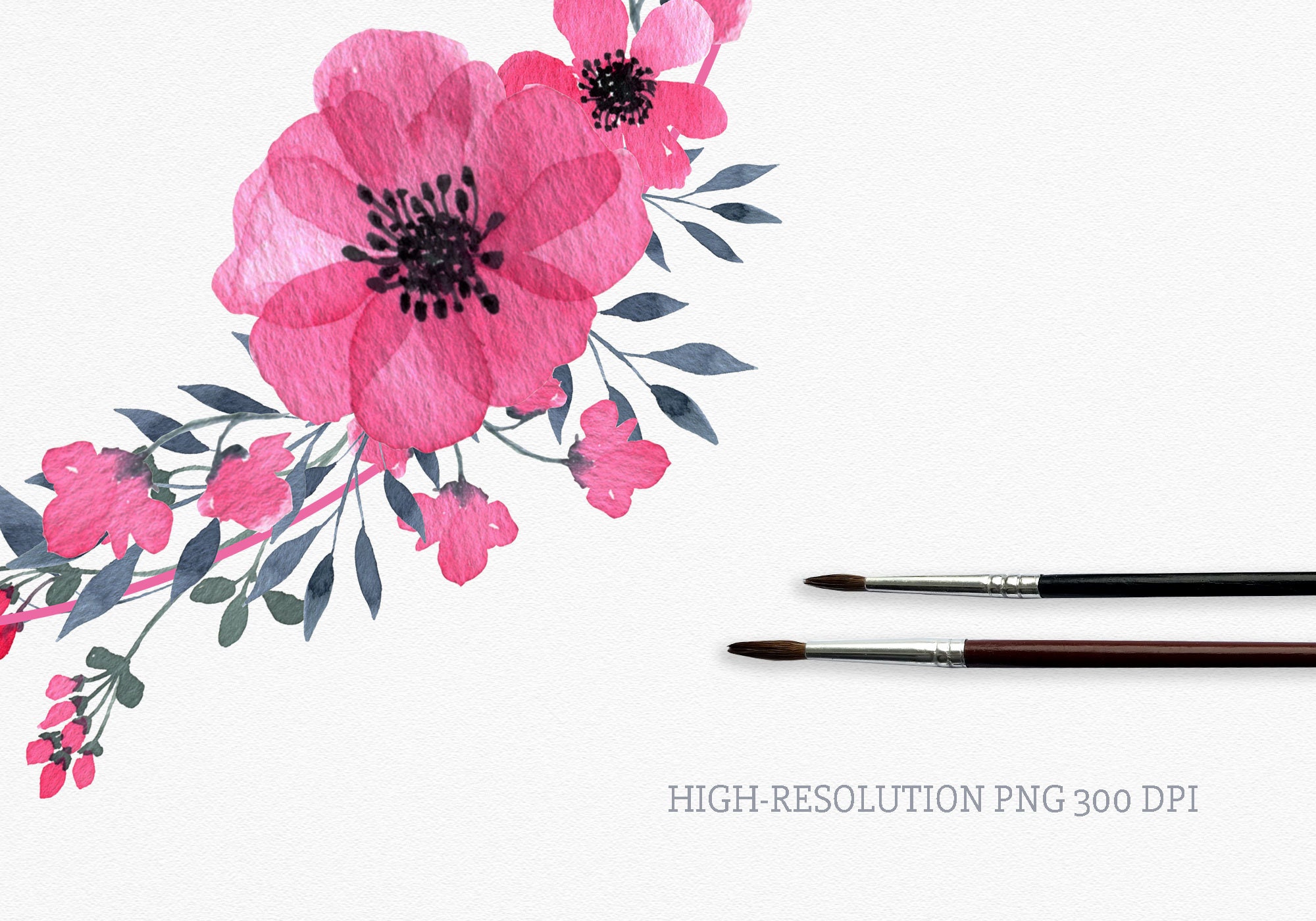 Pink Flowers Clipart for Valentines Day. Floral Frame With Watercolor ...