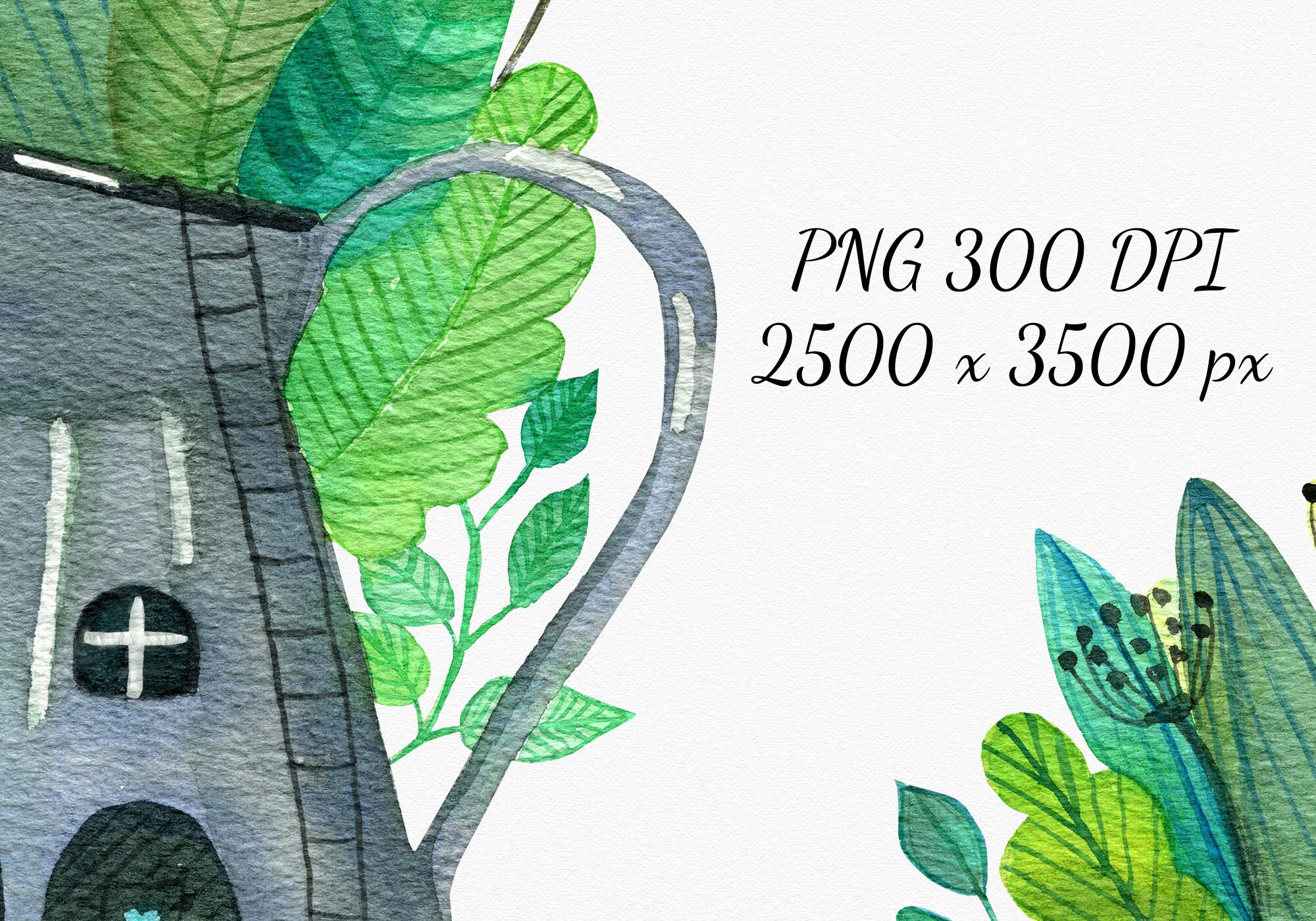 Fairy House Watercolor Clipart. Kids Illustration Summer. Gray - Etsy