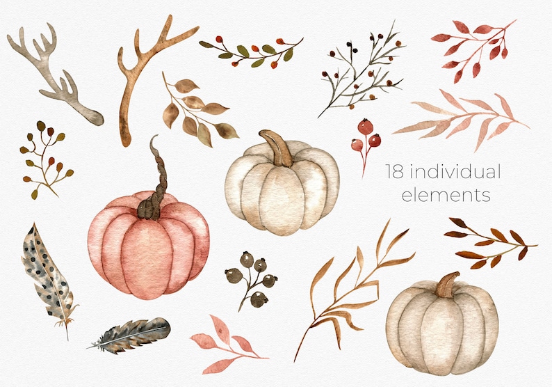 Fall Watercolor Clipart Neutral Farmhouse Rustic Clipart - Etsy