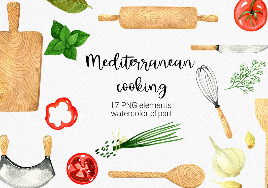 Watercolor Kitchen Clipart. Mediterranean Cooking Digital Clip Art ...