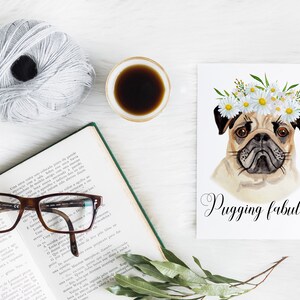 Cute Pug With Flowers Clipart, Daisy Pug, Pug With Crown, Watercolor ...