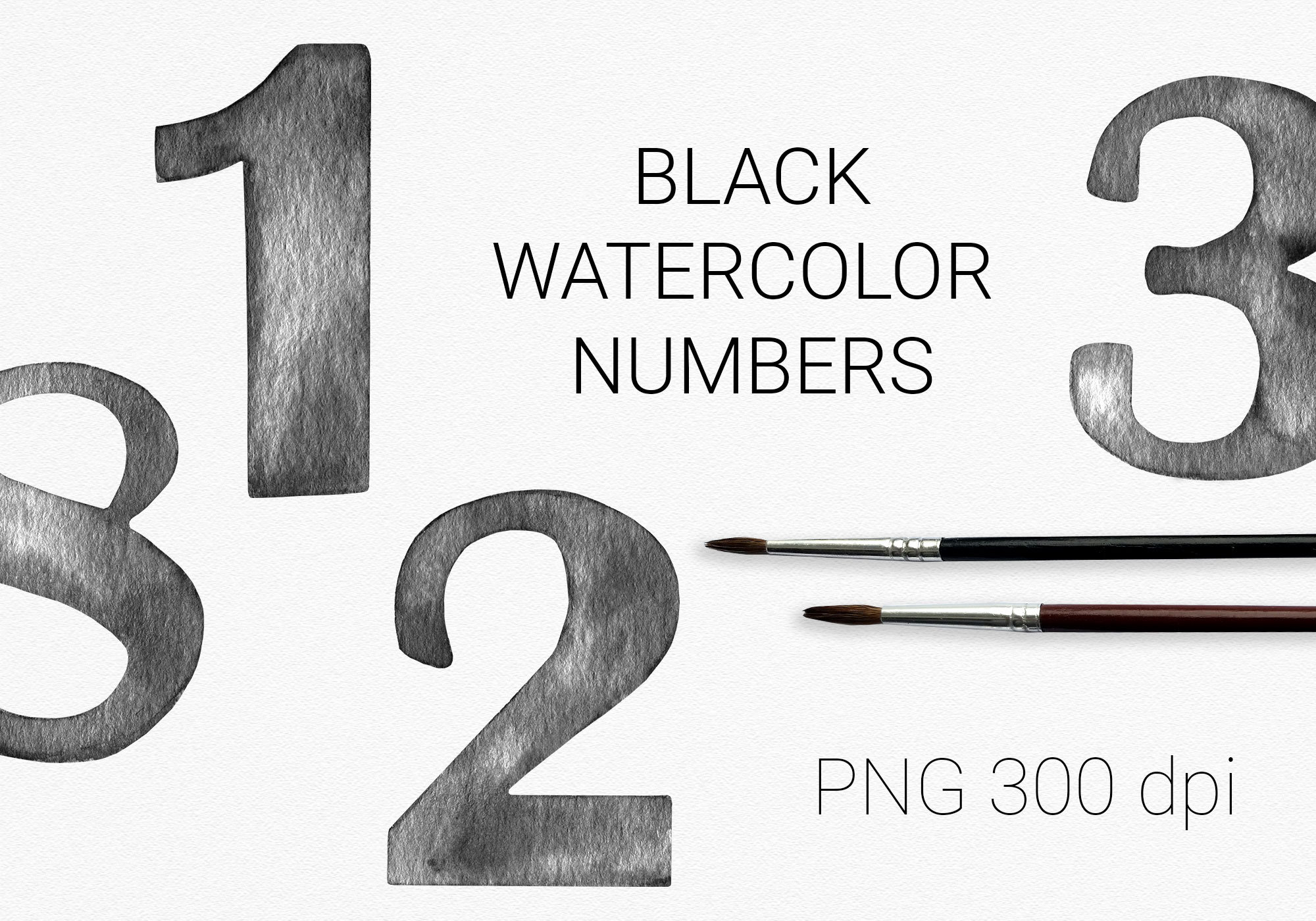 Black Watercolor Numbers Clipart. Numbers and Flowers | Etsy
