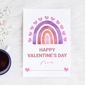 Pink Rainbow Printable Valentine's Card. Kid's Valentine Card. Boho ...