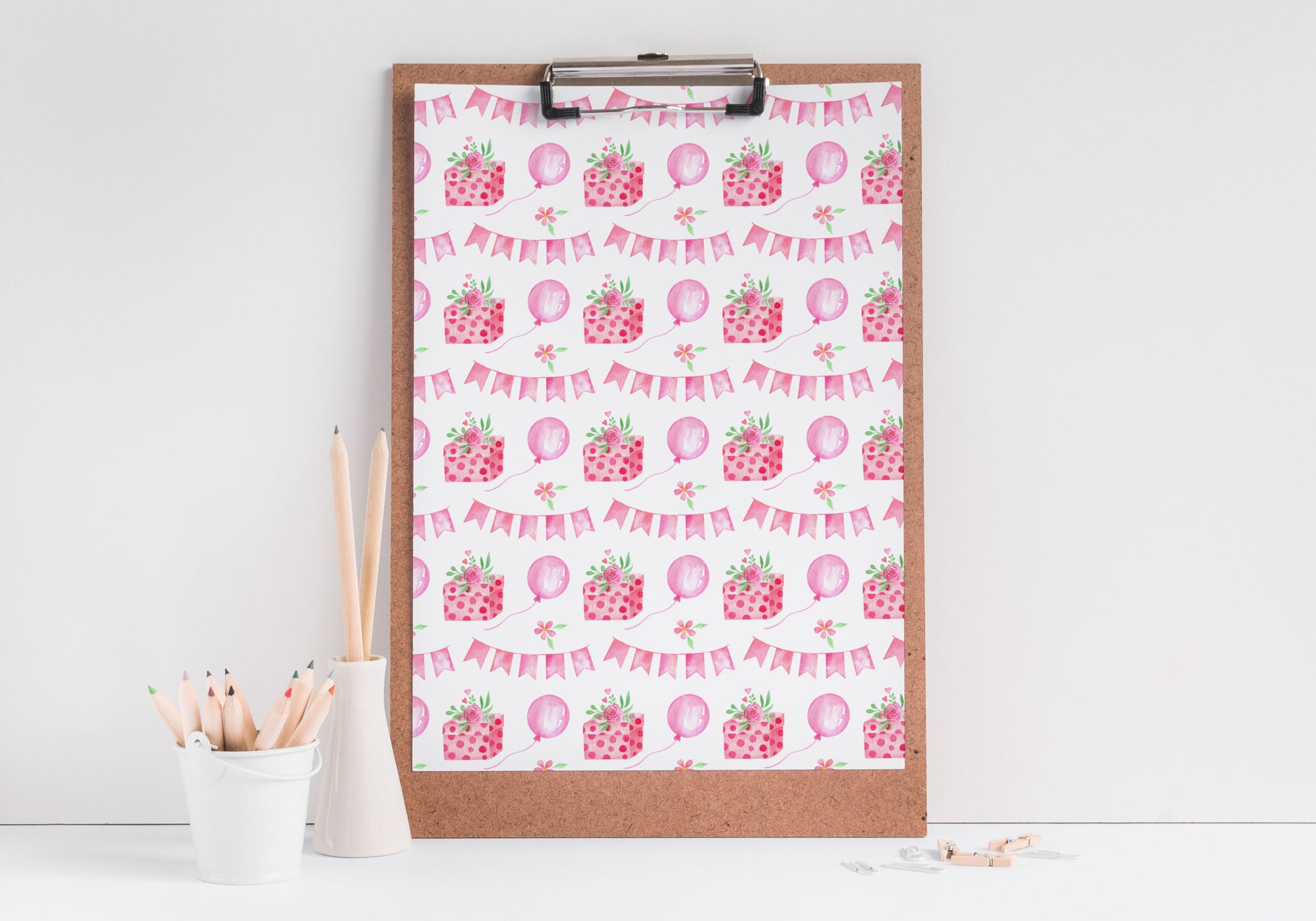 Pink and Purple Digital Papers With Dots, Flowers, Air Balloons and ...