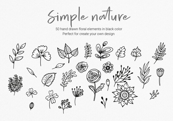Simple Nature. Hand Drawn Floral Clipart Doodle Clipart - Etsy