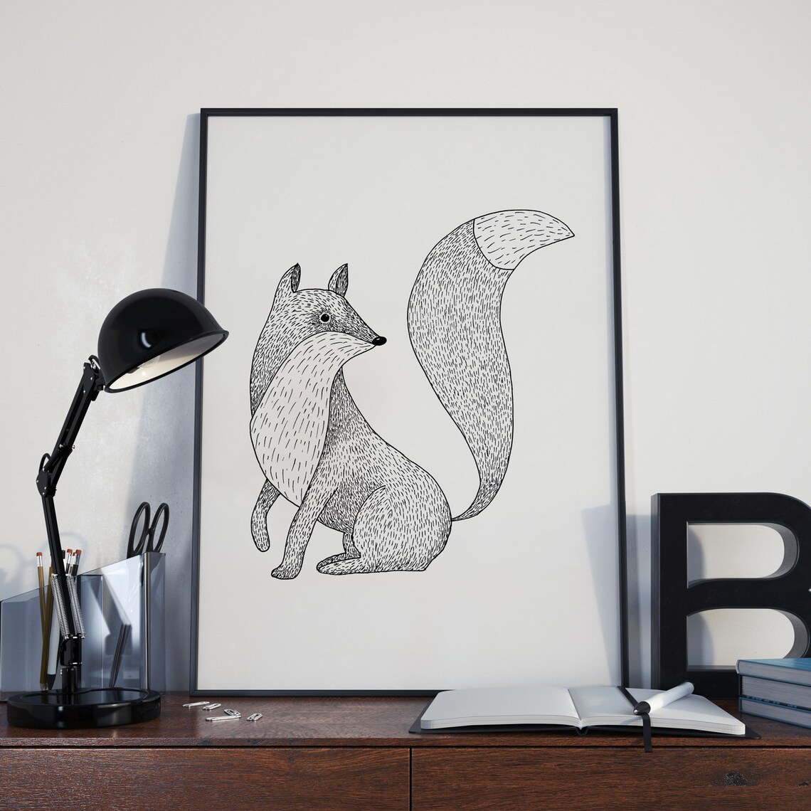 Hand Drawn Fox Illustration Digital. Fox Printable Wall Art. Instant ...