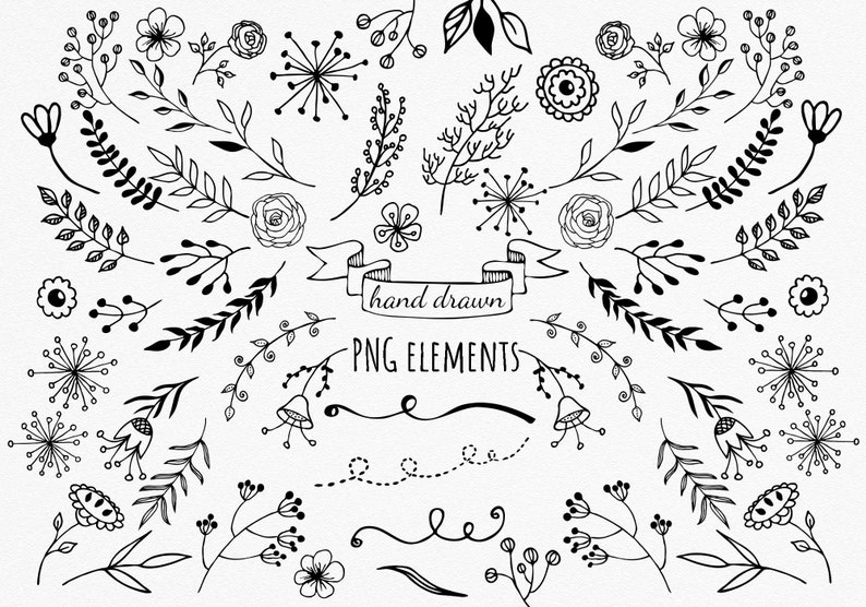Hand Drawn Floral Clipart Hand Drawn Design Elements Doodle - Etsy