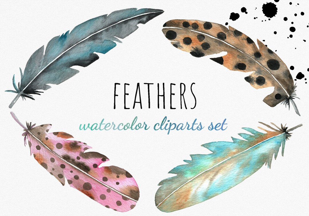 Watercolor Feather Clip Art, Bohemian Clip Art, Invitation Scrapbooking ...