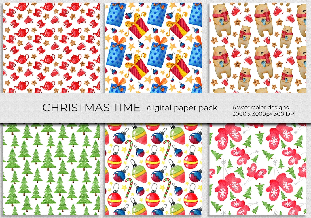 CHRISTMAS TIME Watercolor Papers Digital. Winter Patterns. - Etsy