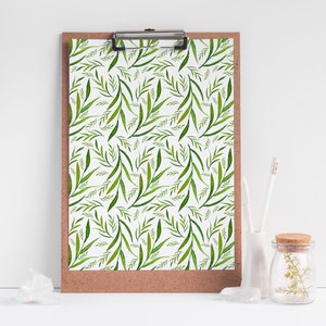 Watercolor Green Leaves and Branches Seamless Digital Paper for Instant ...