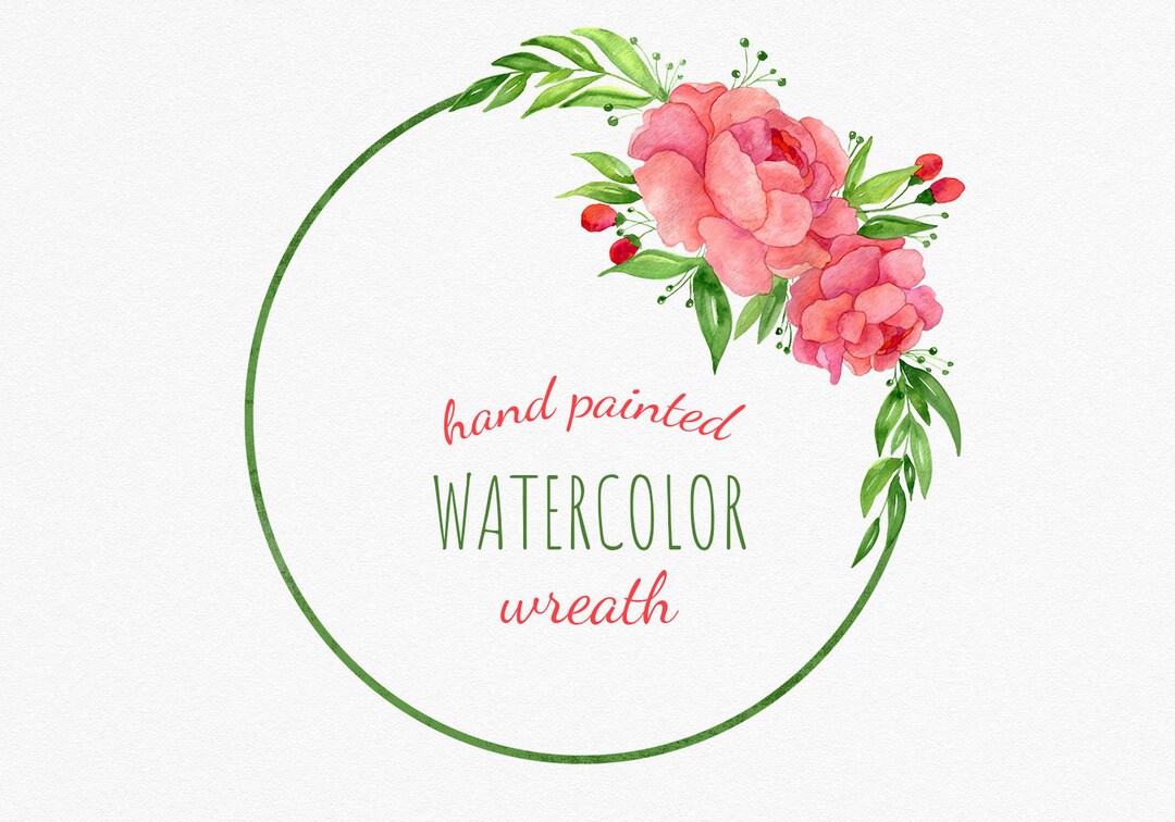 Watercolor Peony Wreath Clipart. Digital Pink Flowers Frame. Hand ...