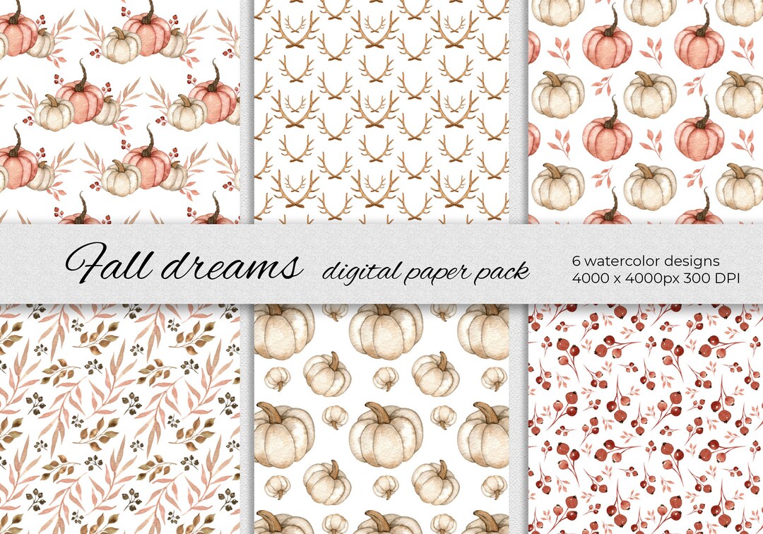 Fall Dreams Digital Papers. Set of 6 Watercolor Autumn Designs With ...