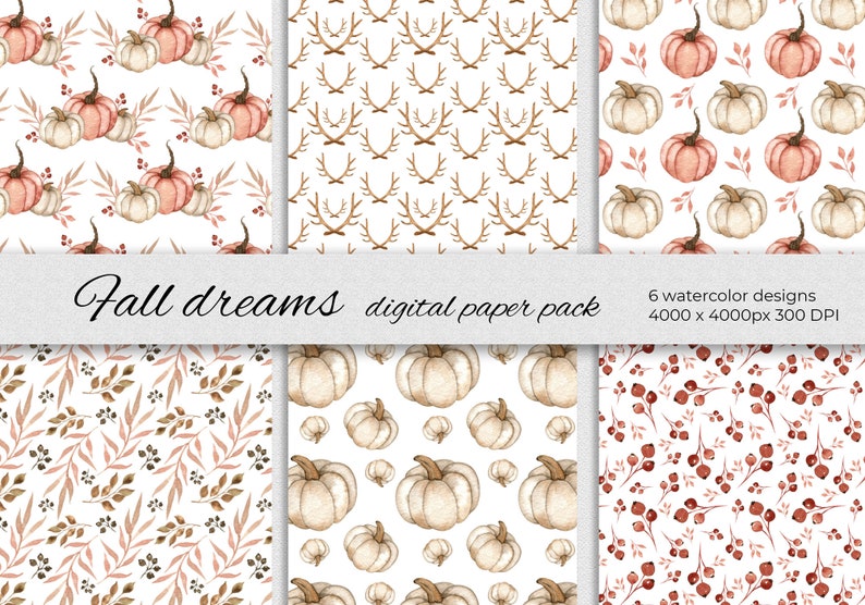 Fall Dreams Digital Papers. Set of 6 Watercolor Autumn Designs With ...