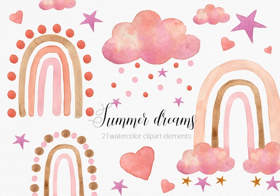 Watercolor Boho Rainbow Clipart Watercolour Pastel Rainbow | Etsy