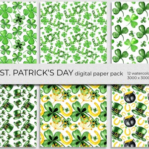 Watercolor St Patricks Day Digital Paper Set, St Patrick's Day Paper ...